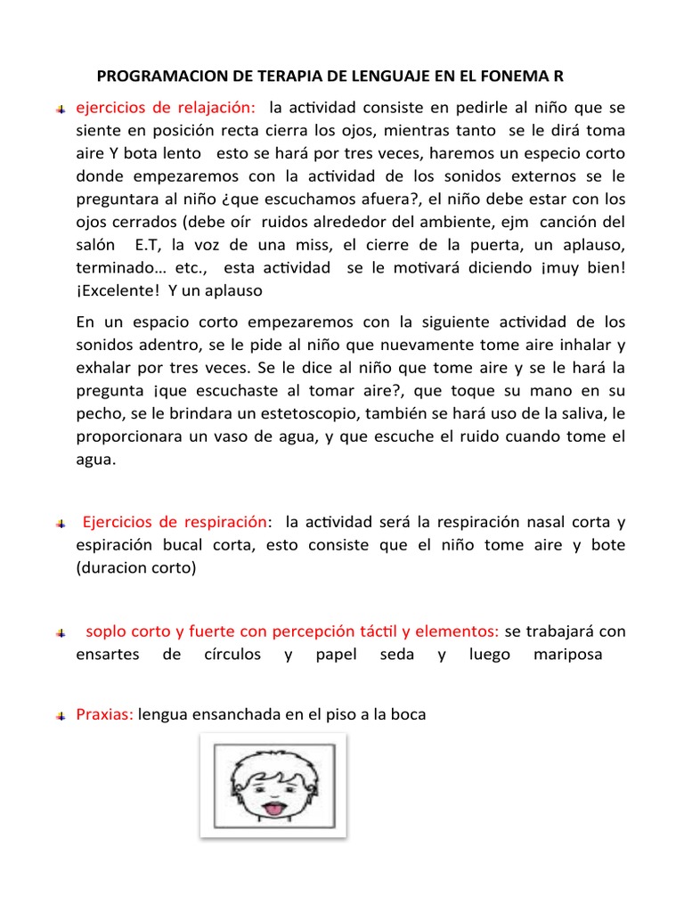 Programacion de Terapia de Lenguaje en El Fonema R | PDF