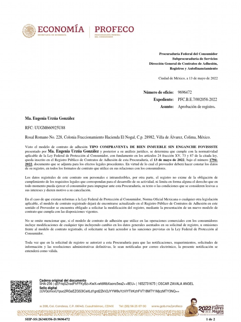 1652731675NOTIFICACIÓN APROBACIÓN PFC.B.E.7-002058-2022 | PDF | Condominio | Los consumidores