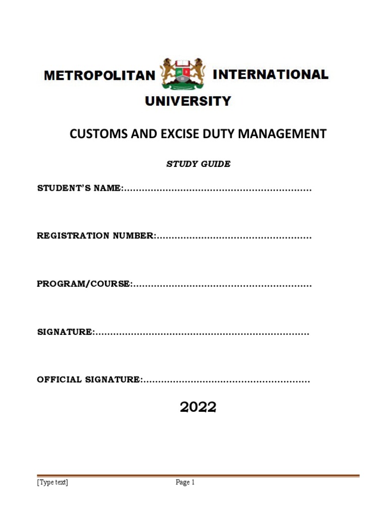 CUSTOMS AND EXCISE DUTY MANAGEMENT Notes 2022 | PDF | Bill Of Lading ...