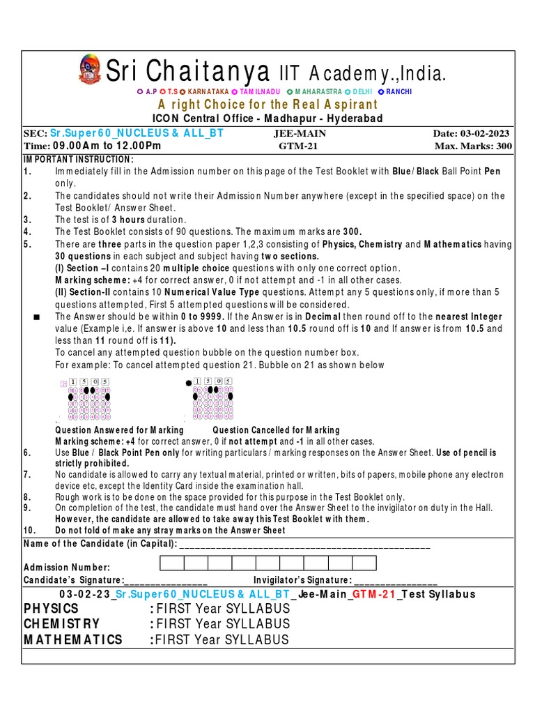03 02 2023 SR Super60 NUCLEUS & ALL BT Jee Main GTM 21 FIRST YEAR | PDF | Force | Potential Energy