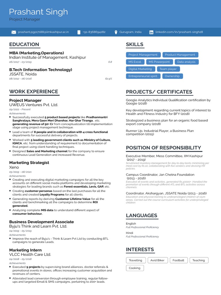 Prashant's Resume | PDF | Marketing | Business