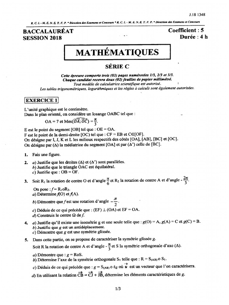 Bac C Math 2018 | PDF