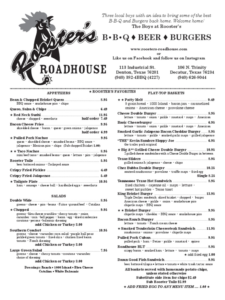 Roosters Menu | PDF | Hamburgers | Sausage