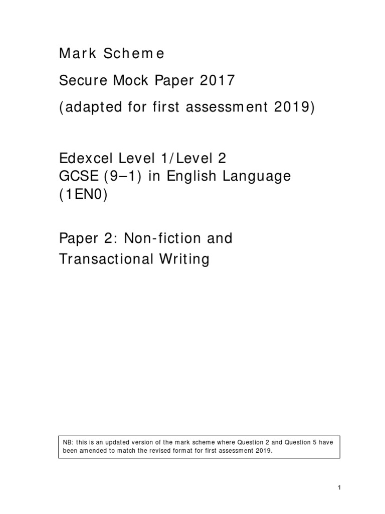 Paper 2 Mark Scheme Mock 2017 | PDF | Communication | Experience