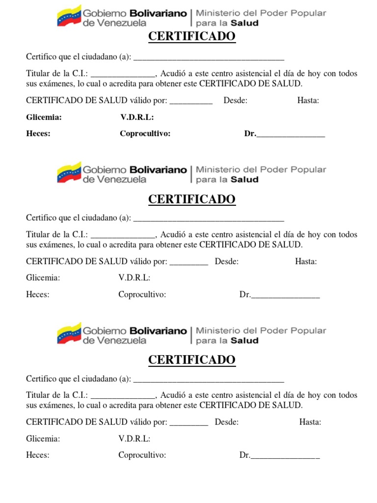 Certificado de Salud | PDF | Finanzas y dinero | Salud y bienestar