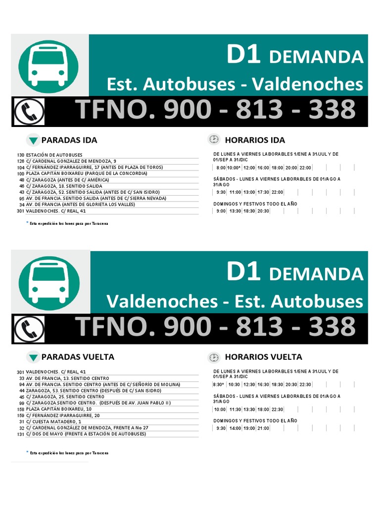 TFNO. 900 - 813 - 338: Demanda Est. Autobuses - Valdenoches | PDF