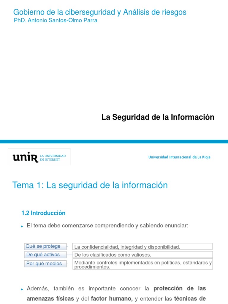 Tema 1.0 - UNIR - 22 - 23 PDF | Descargar gratis PDF | Seguridad de información | La seguridad ...