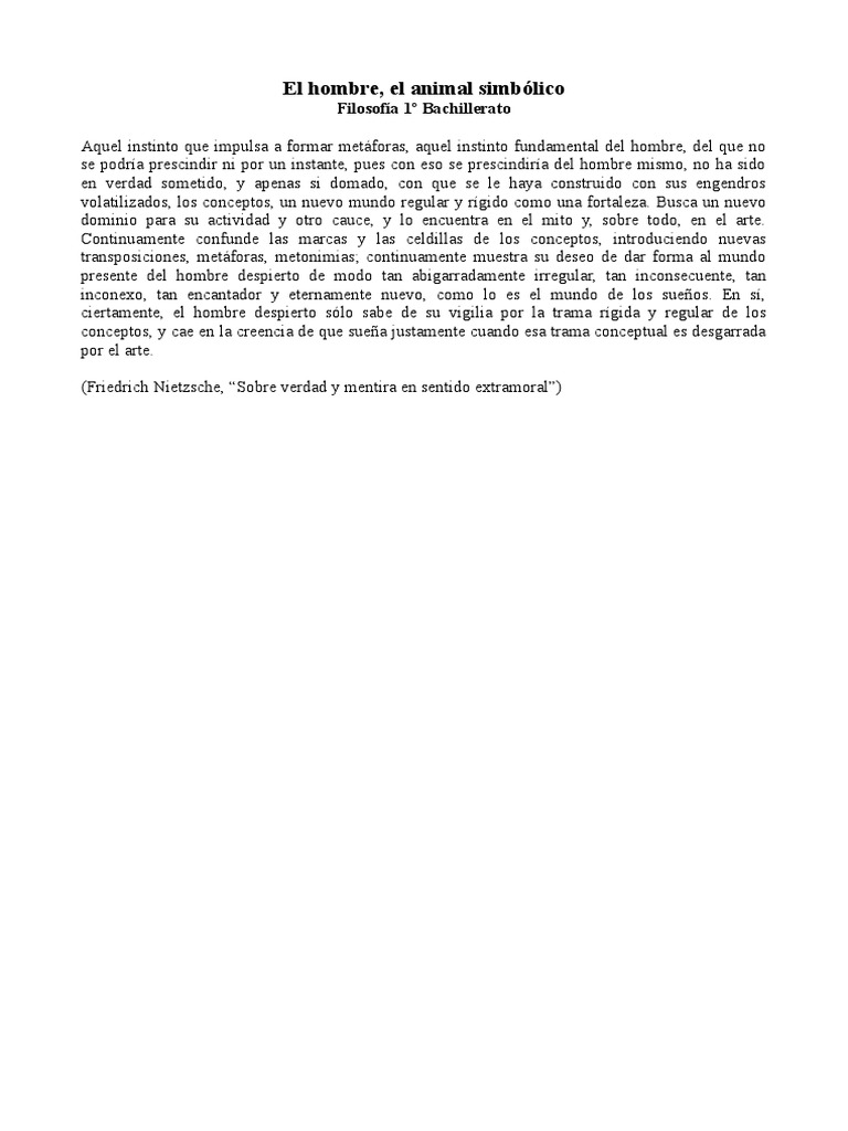 Comentario Hombre Animal Simbólico (NIETZSCHE) | PDF