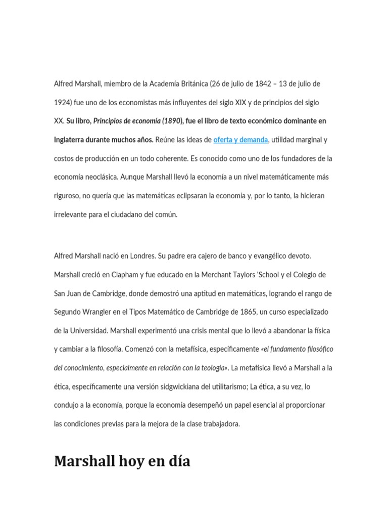 Aportes de Alfred Marshall a la Microeconomía | PDF | Ciencias ...