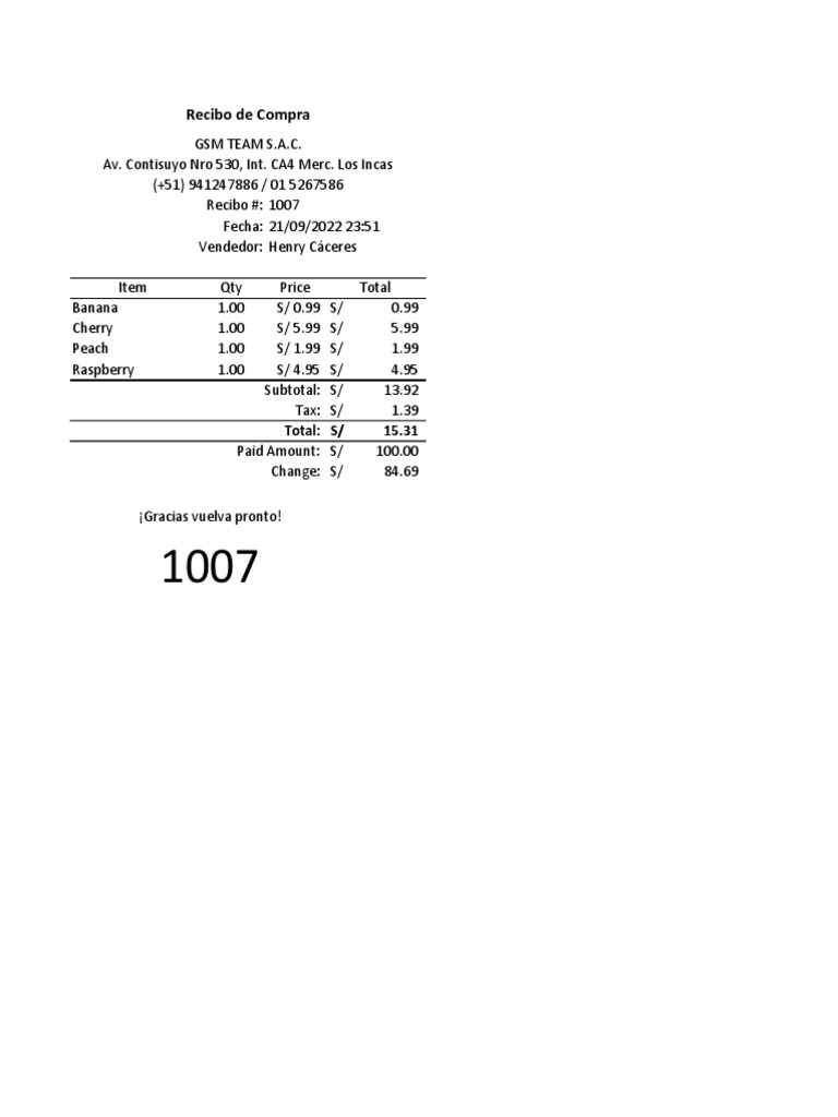 Recibo de Compra de Frutas Detallado | PDF