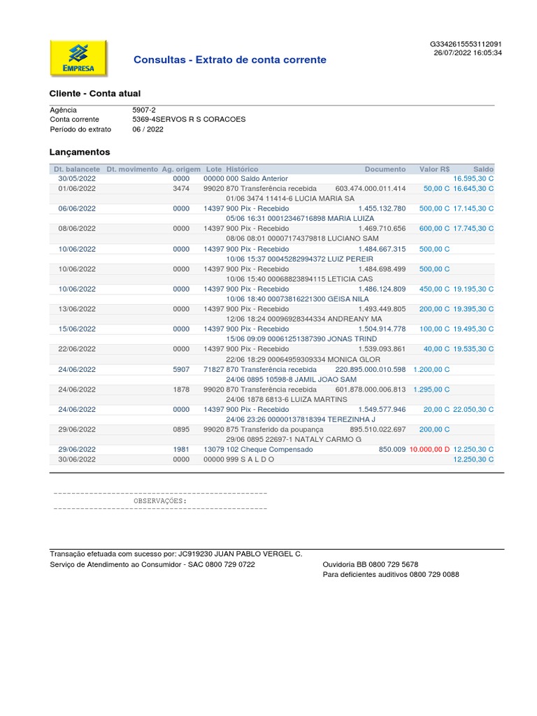 Consultas - Extrato de Conta Corrente | PDF | Jargão corporativo ...