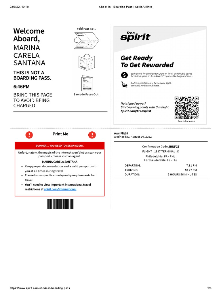 Check in - Boarding Pass - Spirit Airlines | PDF | International Law ...