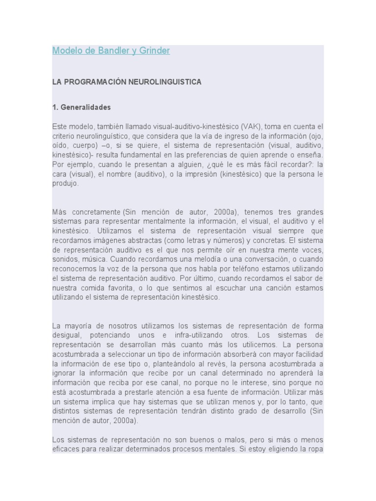 Modelo de Bandler y Grinder | PDF | Aprendizaje | Información