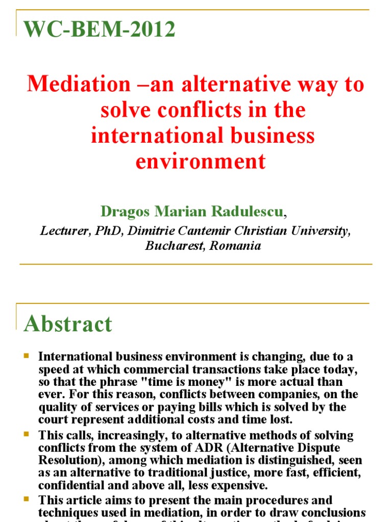 2012 BEM - Mediation - An Alternative Way To Solve Conflicts in The International Business ...