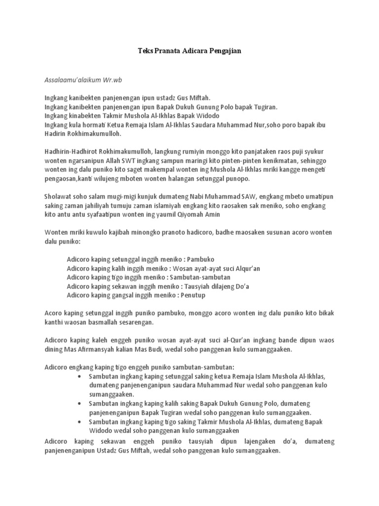 Teks Pranata Adicara Pengajian (Alvandira) | PDF | Puisi