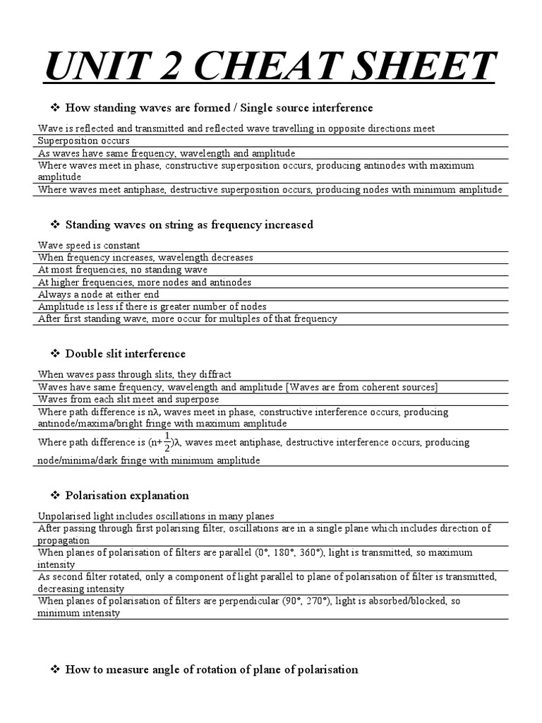 Ial Physics 2 Cheat Sheet | PDF | Emission Spectrum | Waves