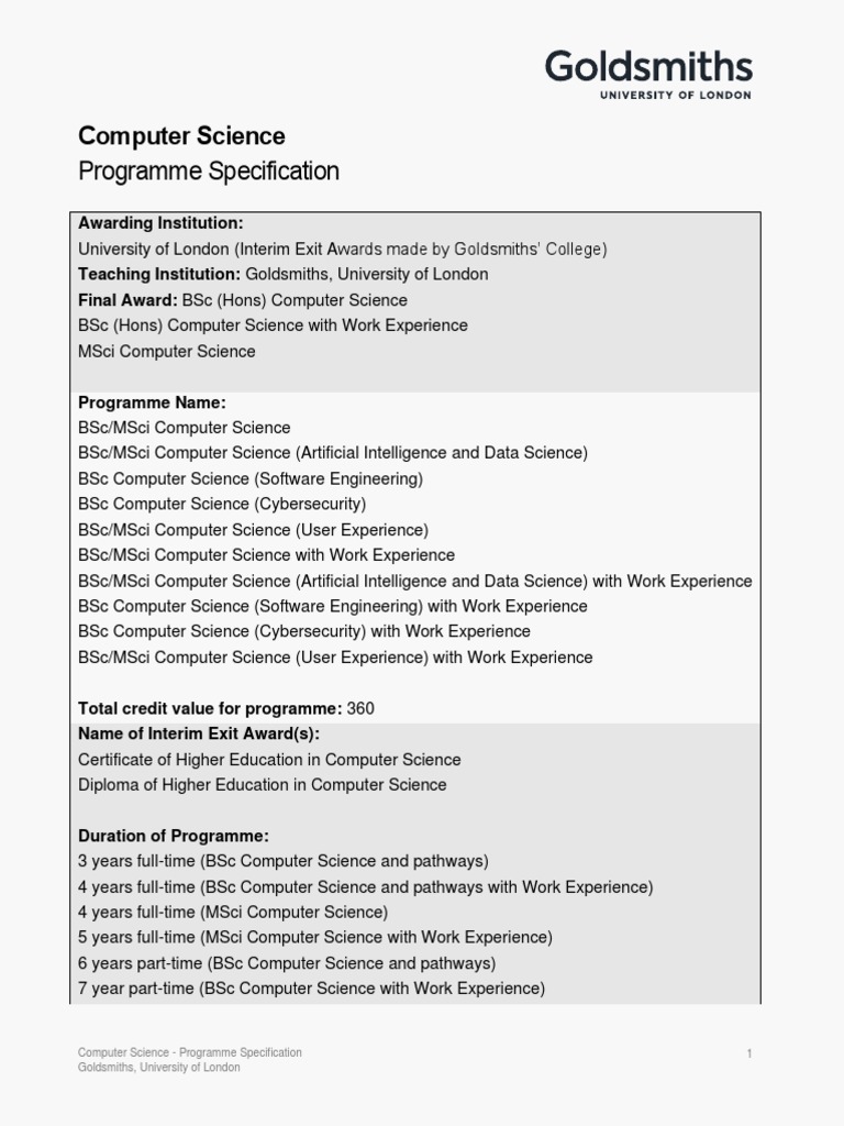 Goldsmiths BSc Computer Science Overview | PDF | Computer Programming ...