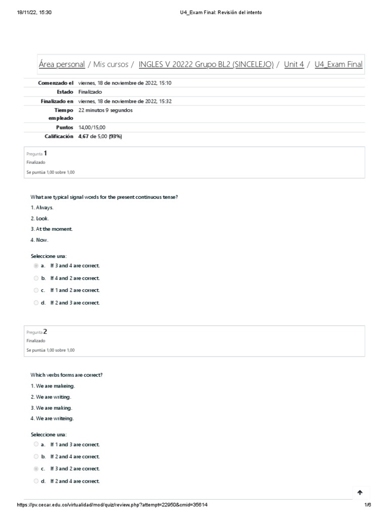 U4 - Exam Final - Revisión Del Intento FINAL | PDF | Language Families | Cognitive Science