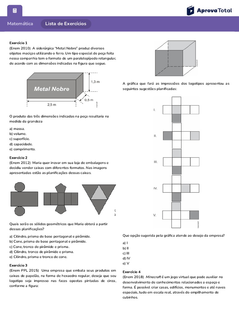 Lista de Exercícios - EnEM - Geometria Plana | PDF
