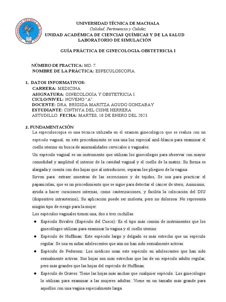 Especuloscopia: guía práctica para examen ginecológico | PDF | Vagina ...
