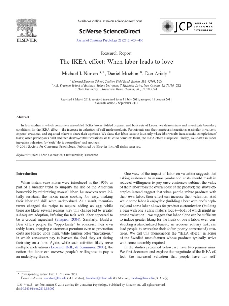 1 - The IKEA Effect Study 1 | PDF | Psychology | Psychological Concepts
