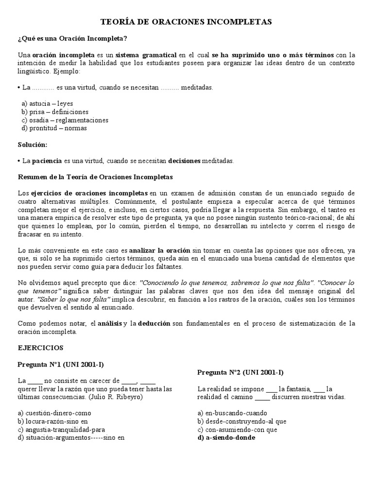 Teoría de Oraciones Incompletas | PDF