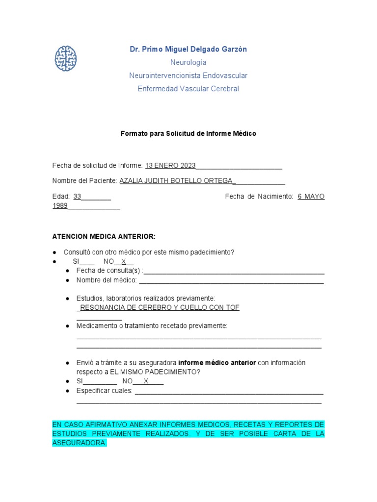 FORMATO PARA SOLICITUD DE INFORME MEDICO V 2022 | PDF | Diagnostico ...