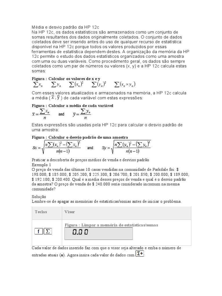Calculando Na HP | PDF | Desvio padrão | Média