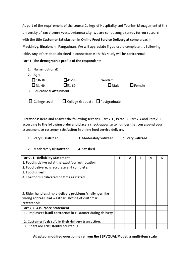 Questionnaire-Food Delivery | PDF | Questionnaire | Business