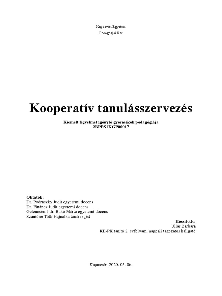 Osztály - Nemzeti Parkok - Kooperatív Tanulásszervezés | PDF