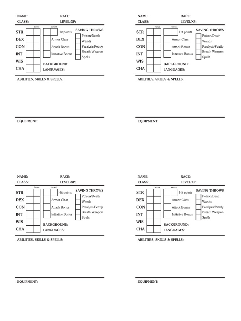 OSR Character Sheet Minis | PDF