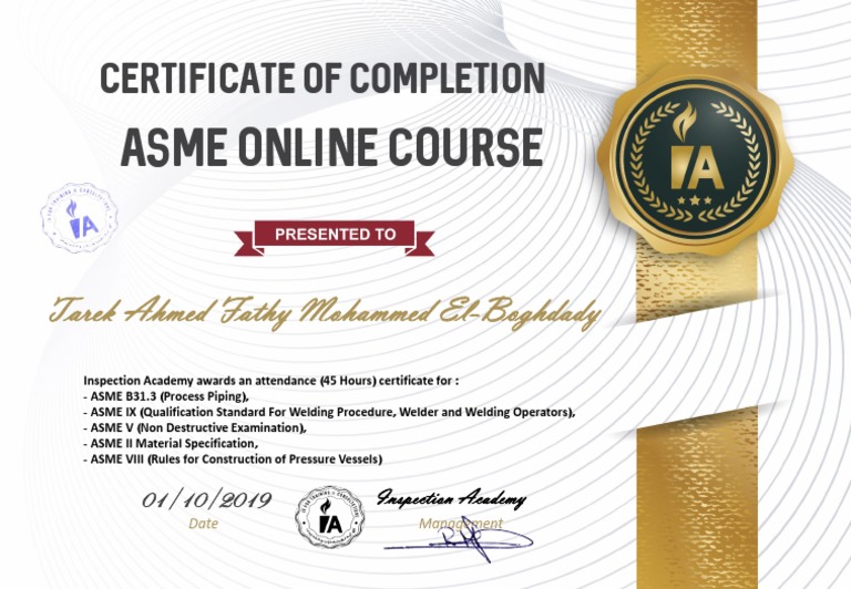 Asme Course Certificate | PDF