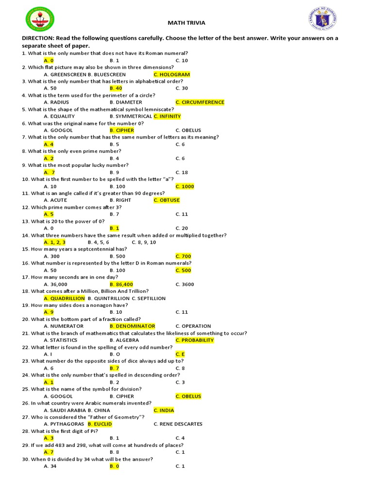 Math Trivia | PDF | Numbers | Mathematics