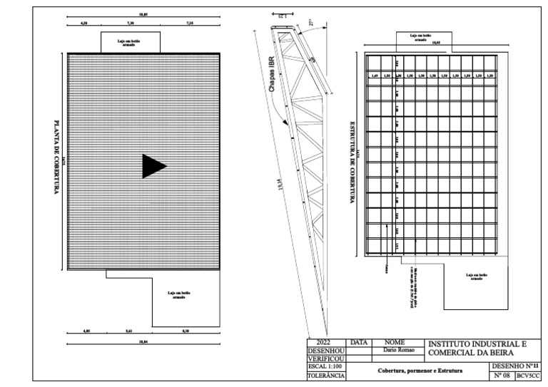 Planta de cobertura e detalhes estruturais de laje em betão armado | PDF