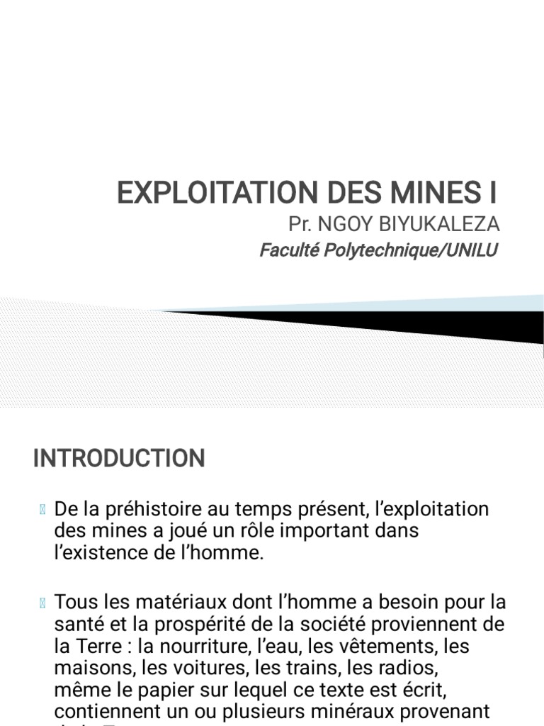 Introduction à l'exploitation minière | PDF | Exploitation minière ...