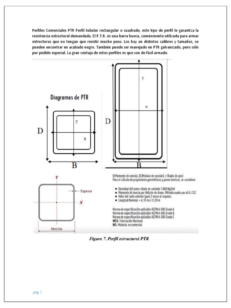 Perfiles Comerciales PTR Perfil Tubular Rectangular o Cuadrado | PDF | Métodos y materiales de ...