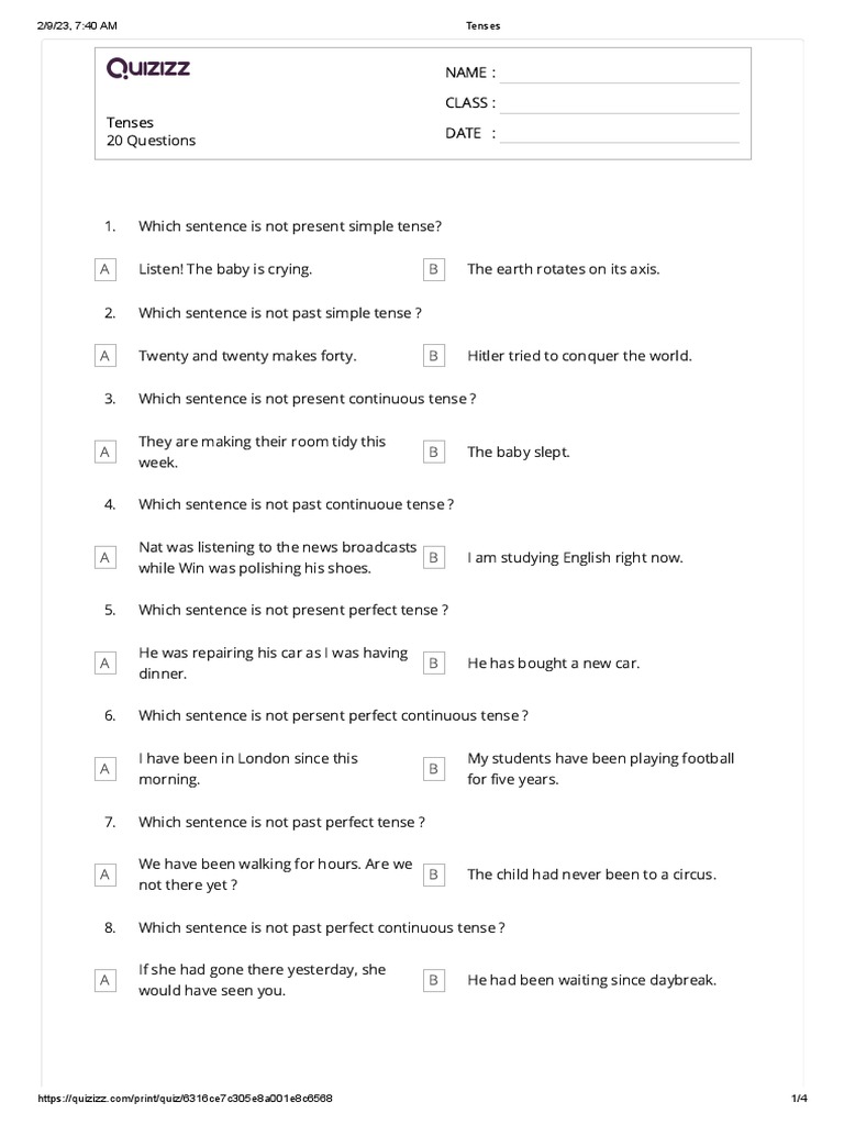 Tenses Which One DR Quizz | PDF | Linguistics