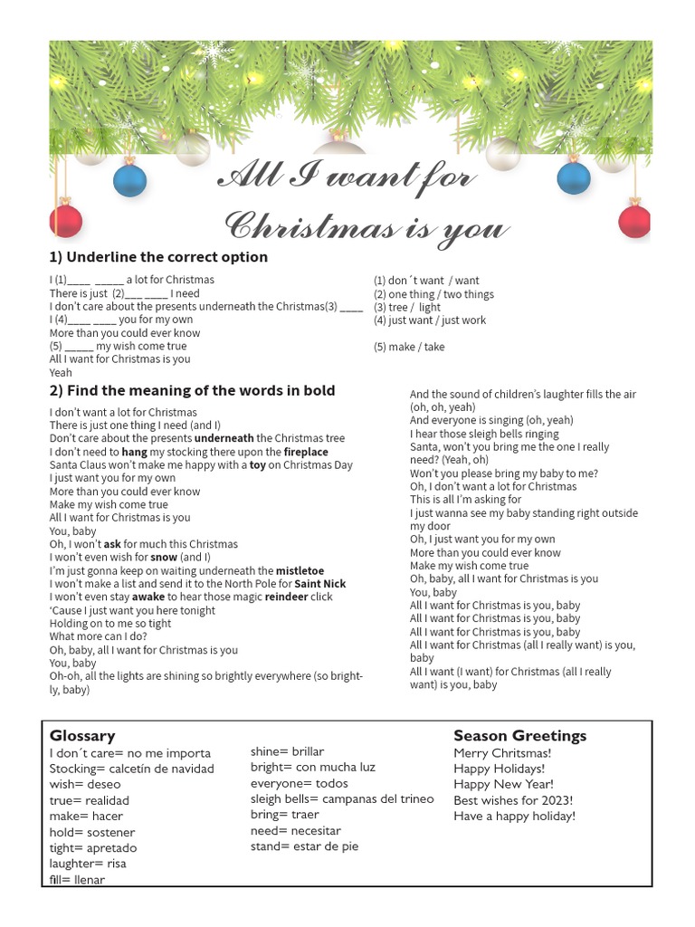 Christmas Song Lyrics Exercise | PDF | Santa Claus | Christmas
