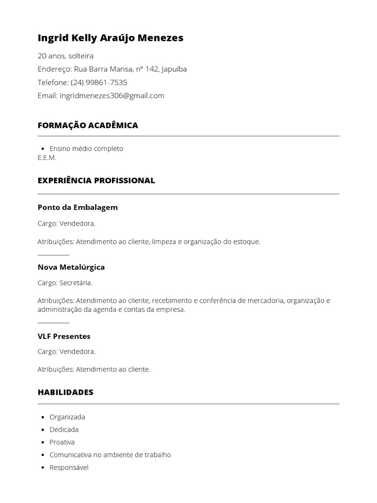 Currículo Ingrid 1 | PDF