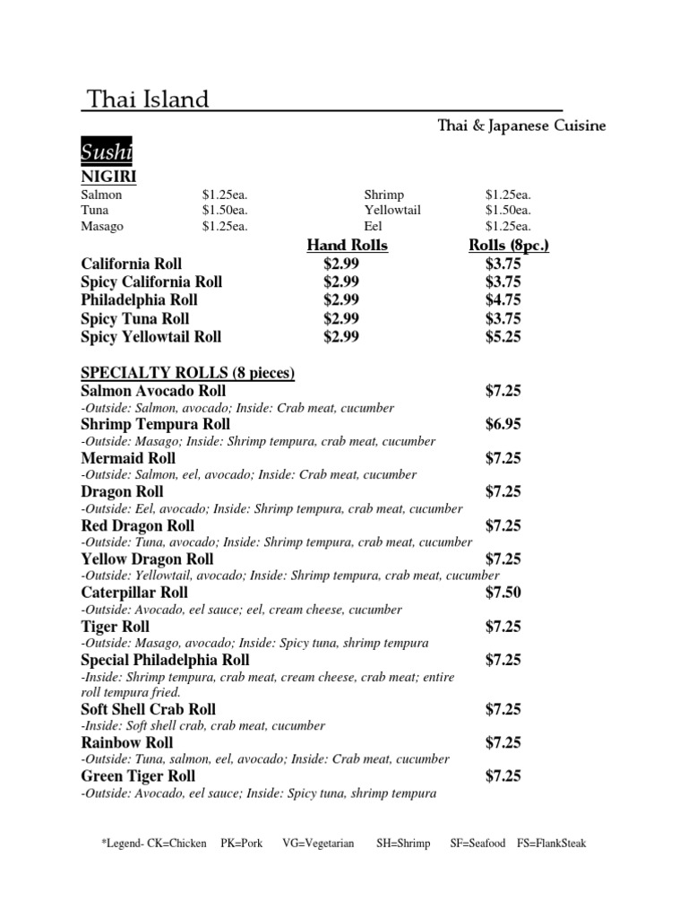 Thai Island Restaurant Menu | PDF | Curry | Sushi