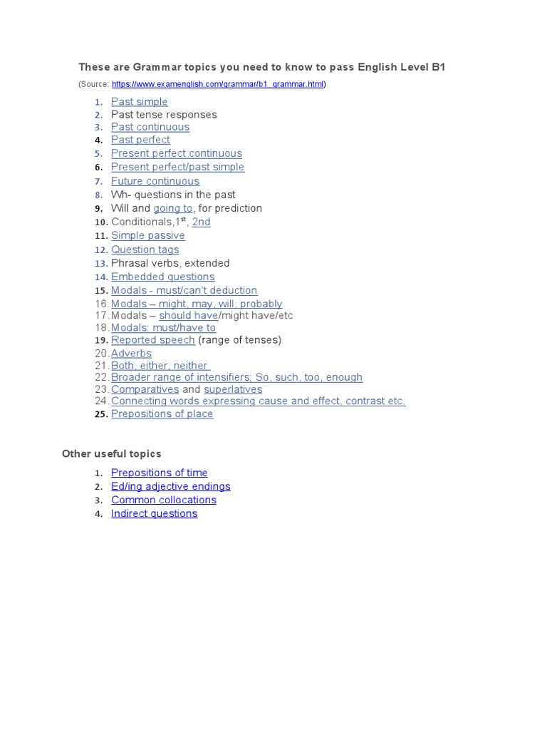 Grammar Checklist For B1 Students | PDF | Language Arts & Discipline