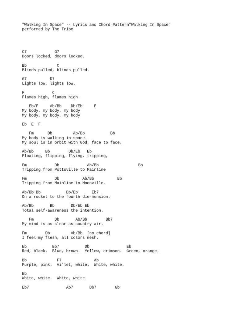 Walking in Space - Lyrics and Chord Pattern | PDF | Image Processing | Graphic Design