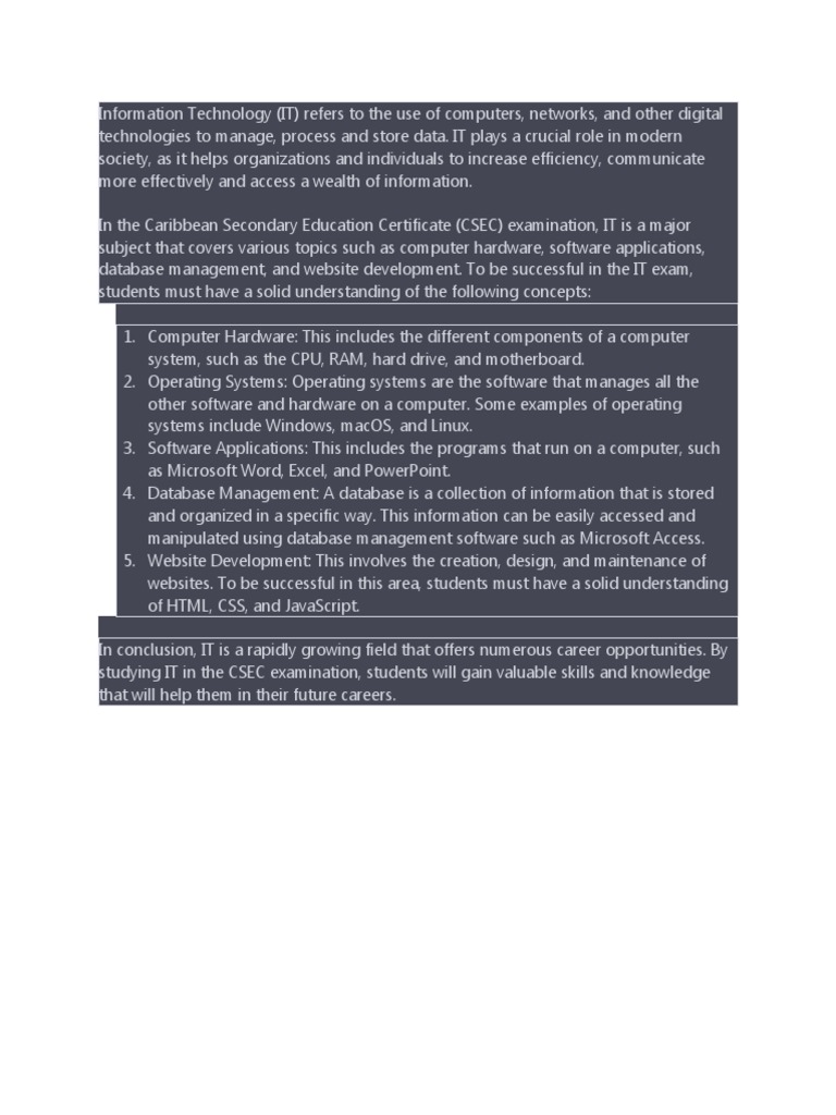 Info Tech Notes For Csec | PDF