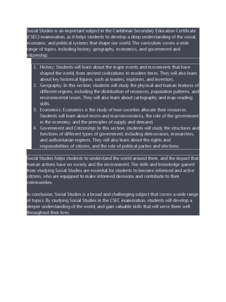 CSEC Social Studies Curriculum Overview | PDF