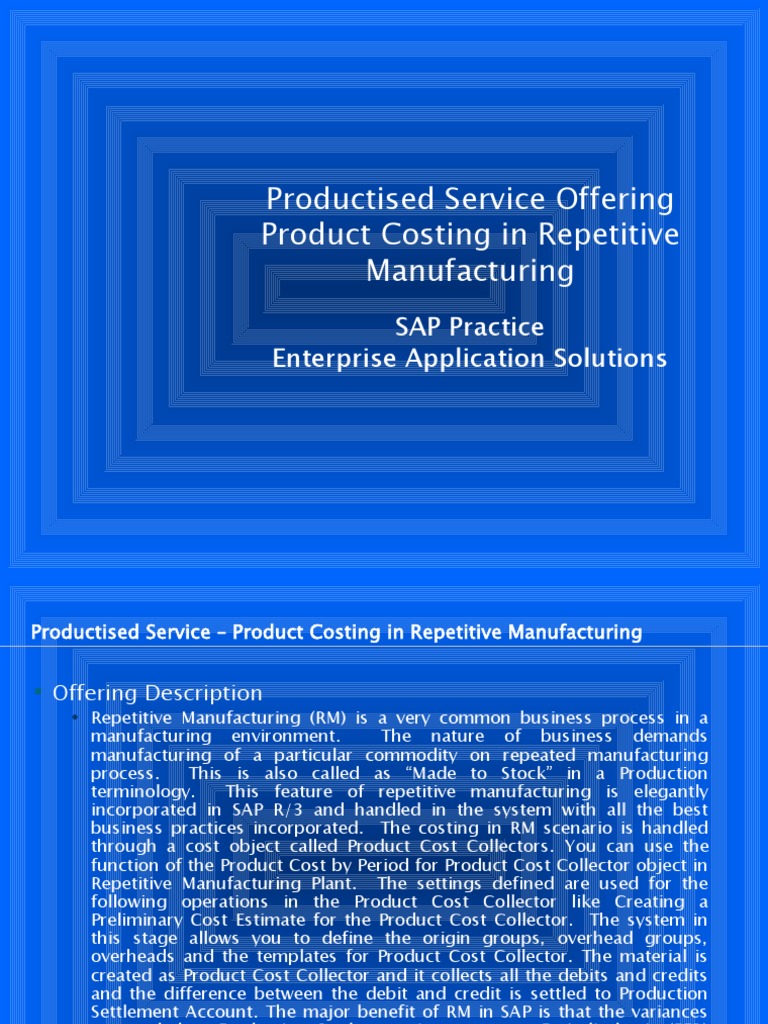 Product Costing in Repetitive Manufacturing | PDF | Documentation | Cost