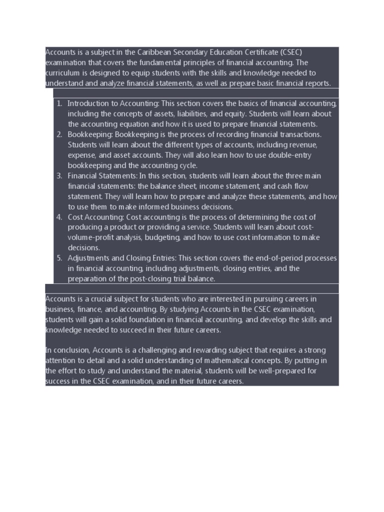 Accounts Notes For Csec | PDF | Finance & Money Management