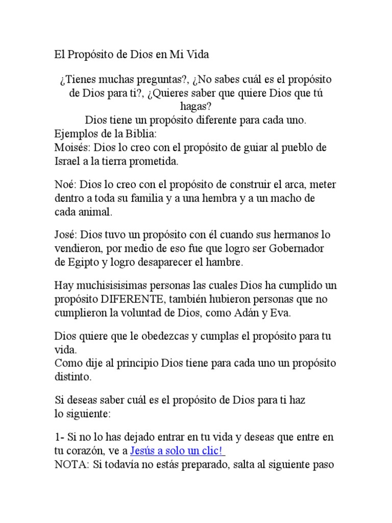 El Propósito de Dios en Mi Vida ... | PDF El Propósito de Dios en Mi Vida ... | PDF