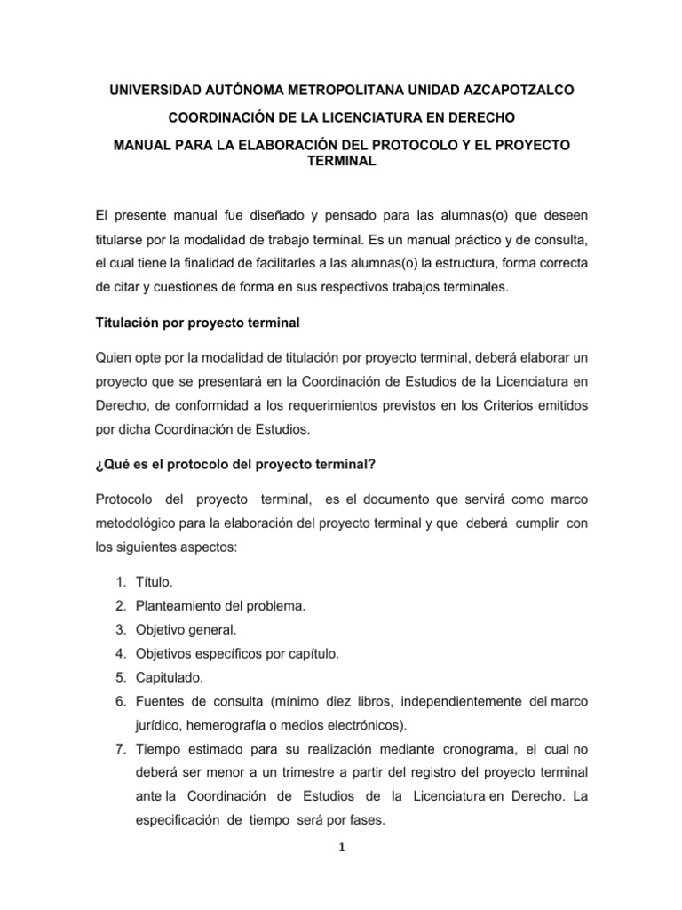 Manual para La Elaboración Del Protocolo y Proyecto Terminal | PDF | Citación | Publicación
