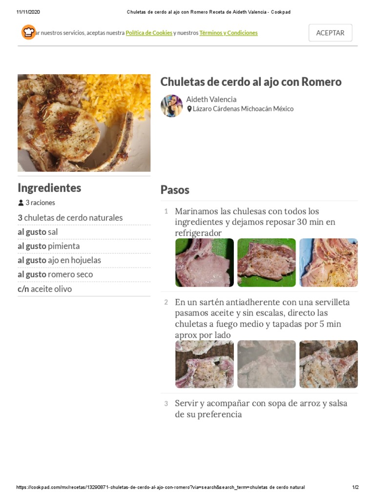 Chuletas de Cerdo Al Ajo Con Romero Receta | PDF