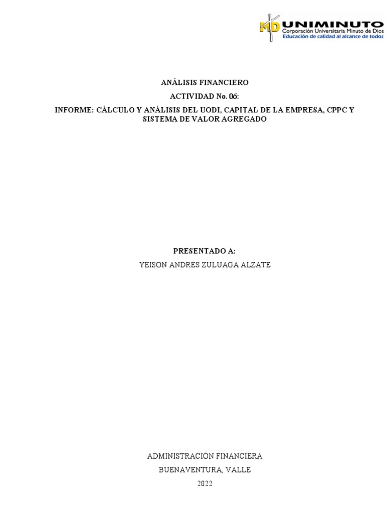Análisis Financiero: UODI y EVA | PDF | Capital de trabajo | Deuda